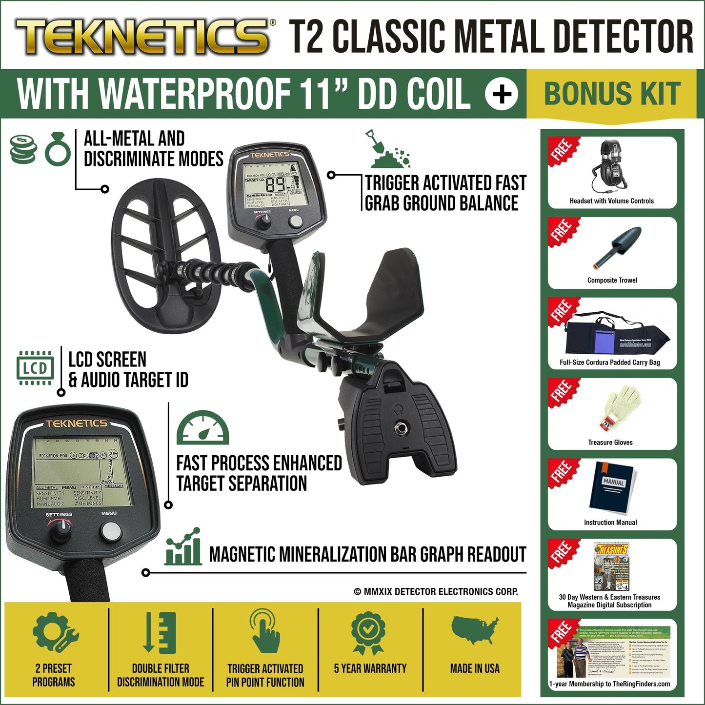 Teknetics T2 Metal Detector with Waterproof 11" DD Coil | Shop ...