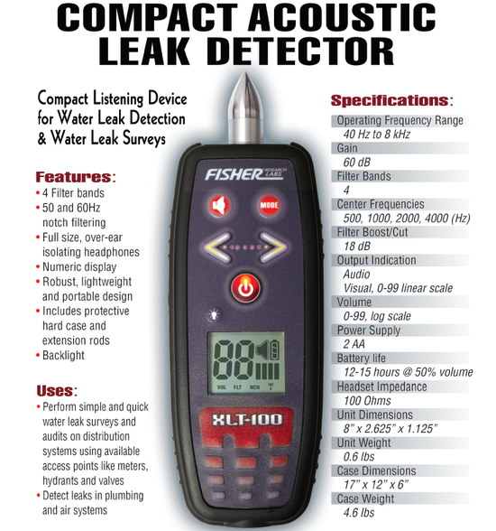Fisher XLT 100 Acoustic Water Leak Detector | MetalDetector.com