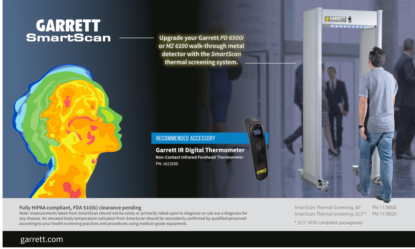 Garrett SmartScan 32.5" ADA Compliant Thermal Screening Add-On for PD ...